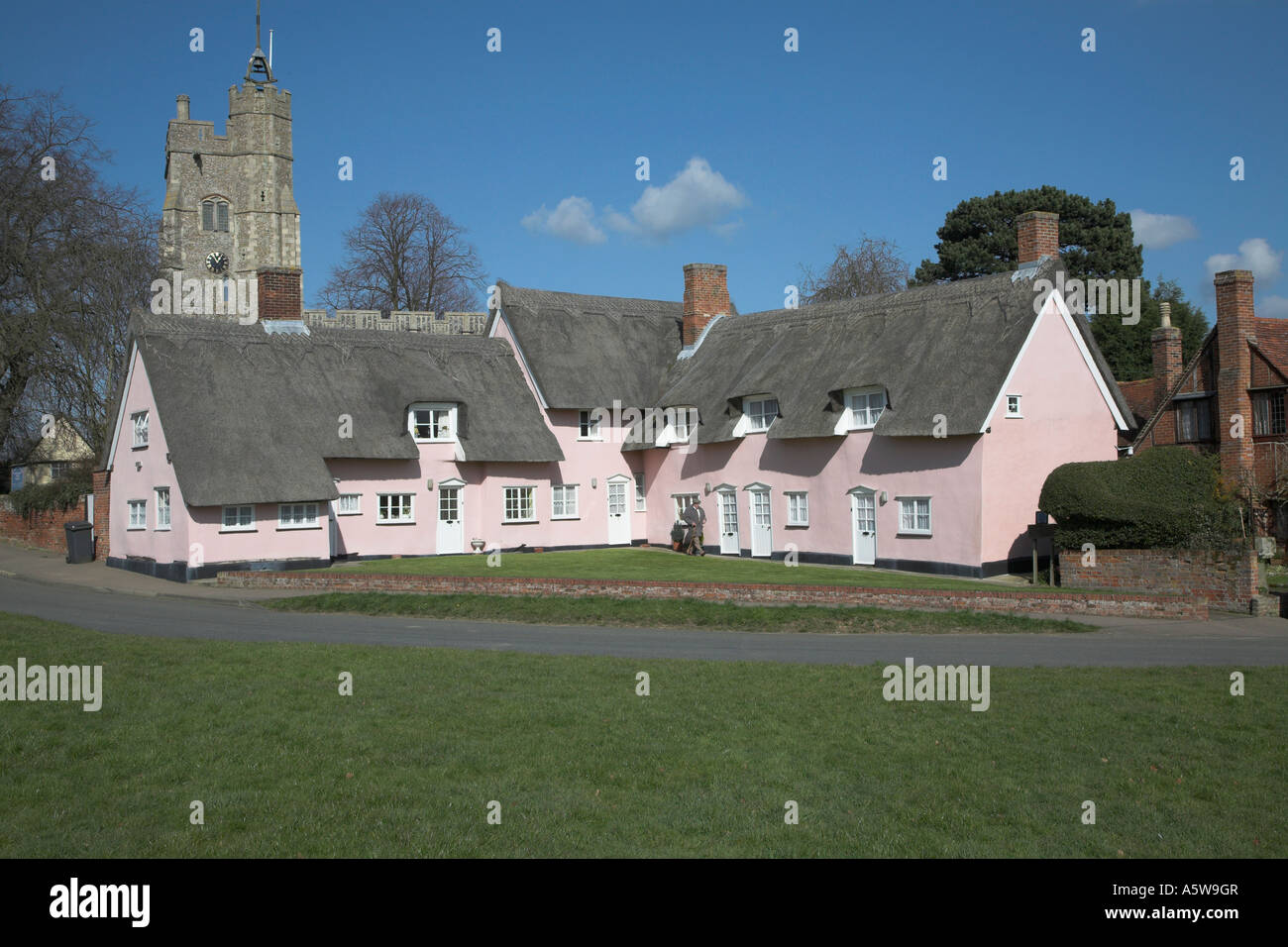 Famous picturesque pink cottages Cavendish, Suffolk, England Stock ...