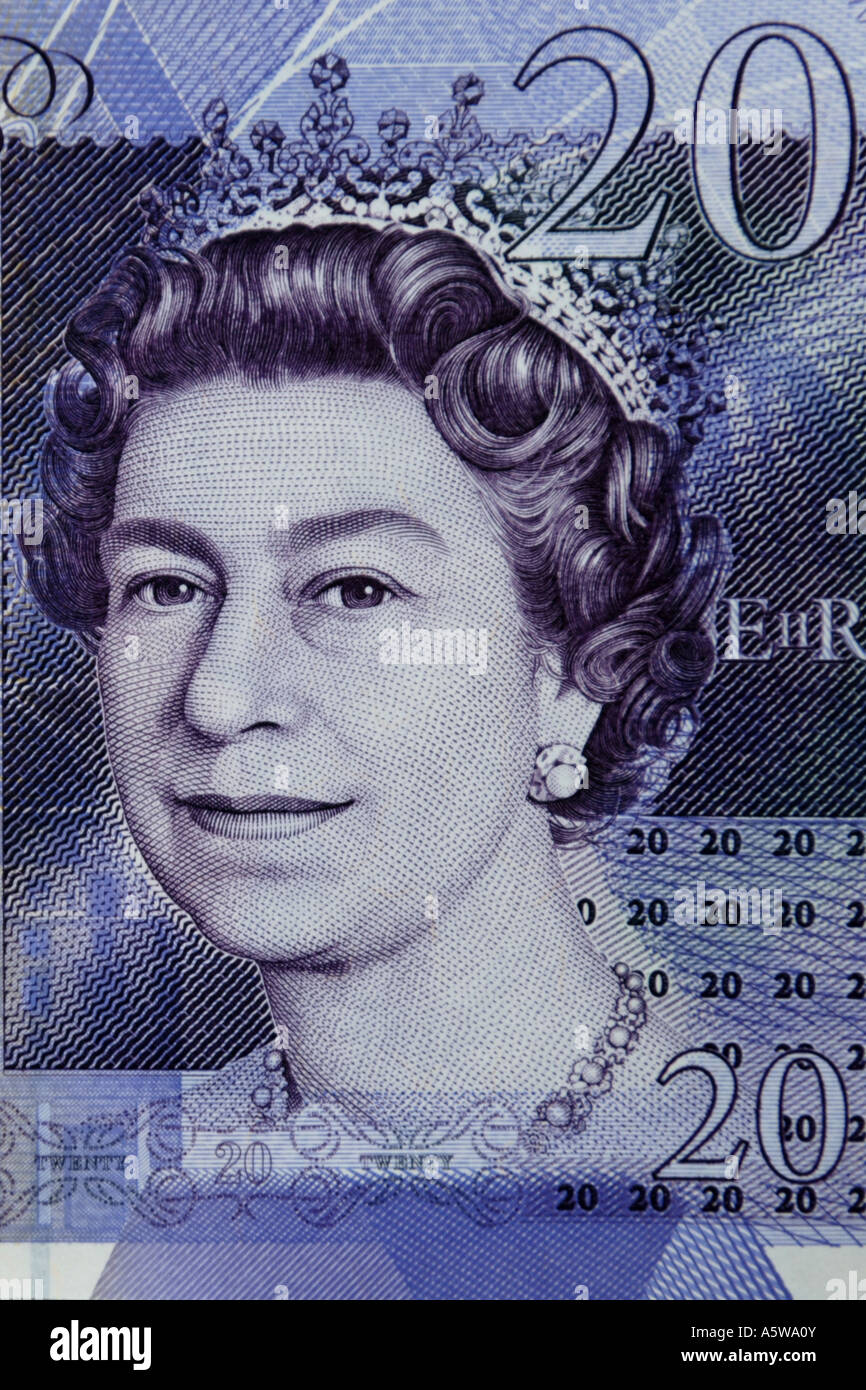 Portrait of Queen Elizabeth on the New English Twenty Pound Note Stock ...