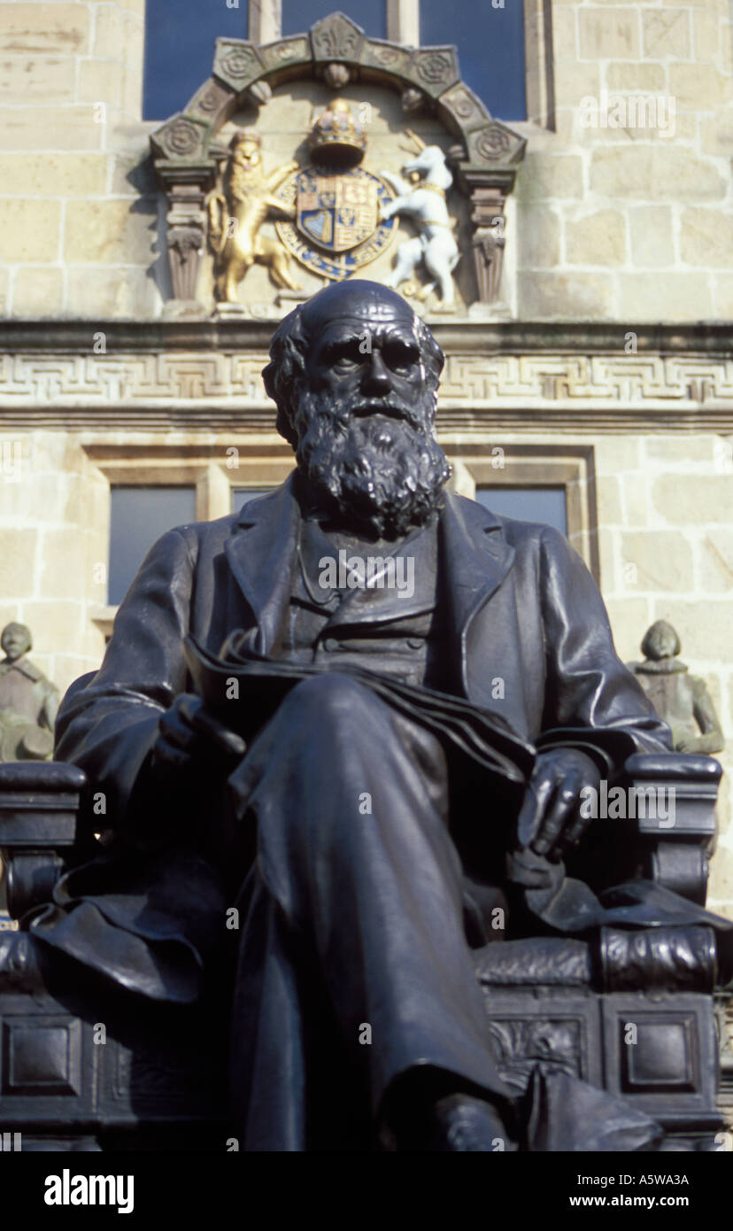 Statue of Charles Darwin 1897 by Montford outside Shrewsbury Library ...