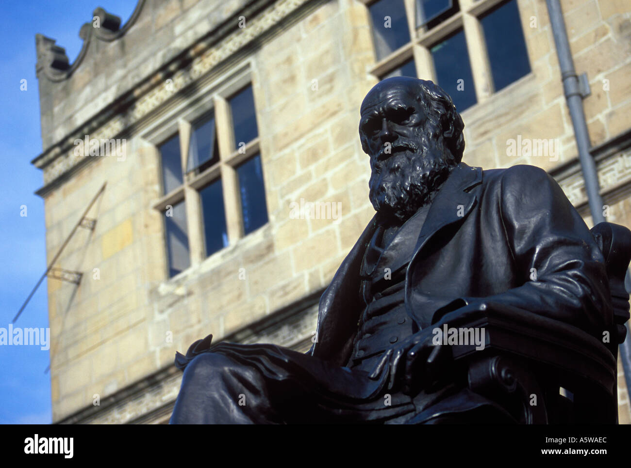 Statue of Charles Darwin 1897 by Montford outside Shrewsbury Library ...