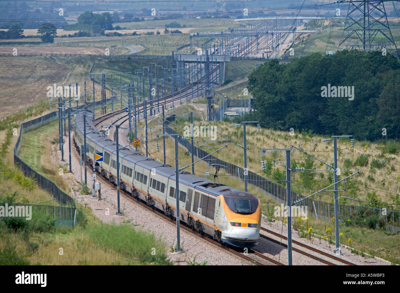 Eurostar train operating at speed on the High Speed One (Channel Tunnel ...