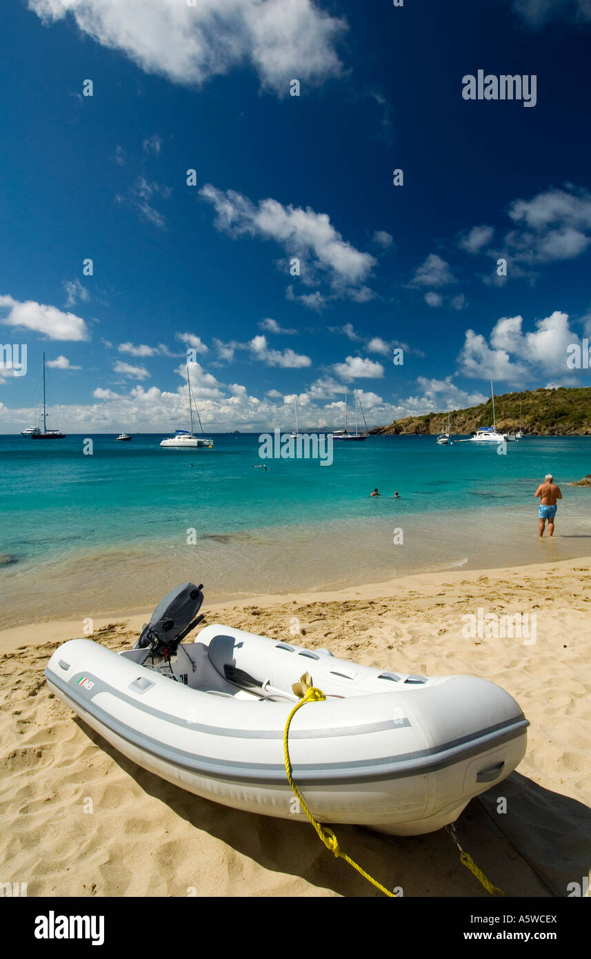 Zodiac on the beach at Colombier St. Barths Stock Photo - Alamy