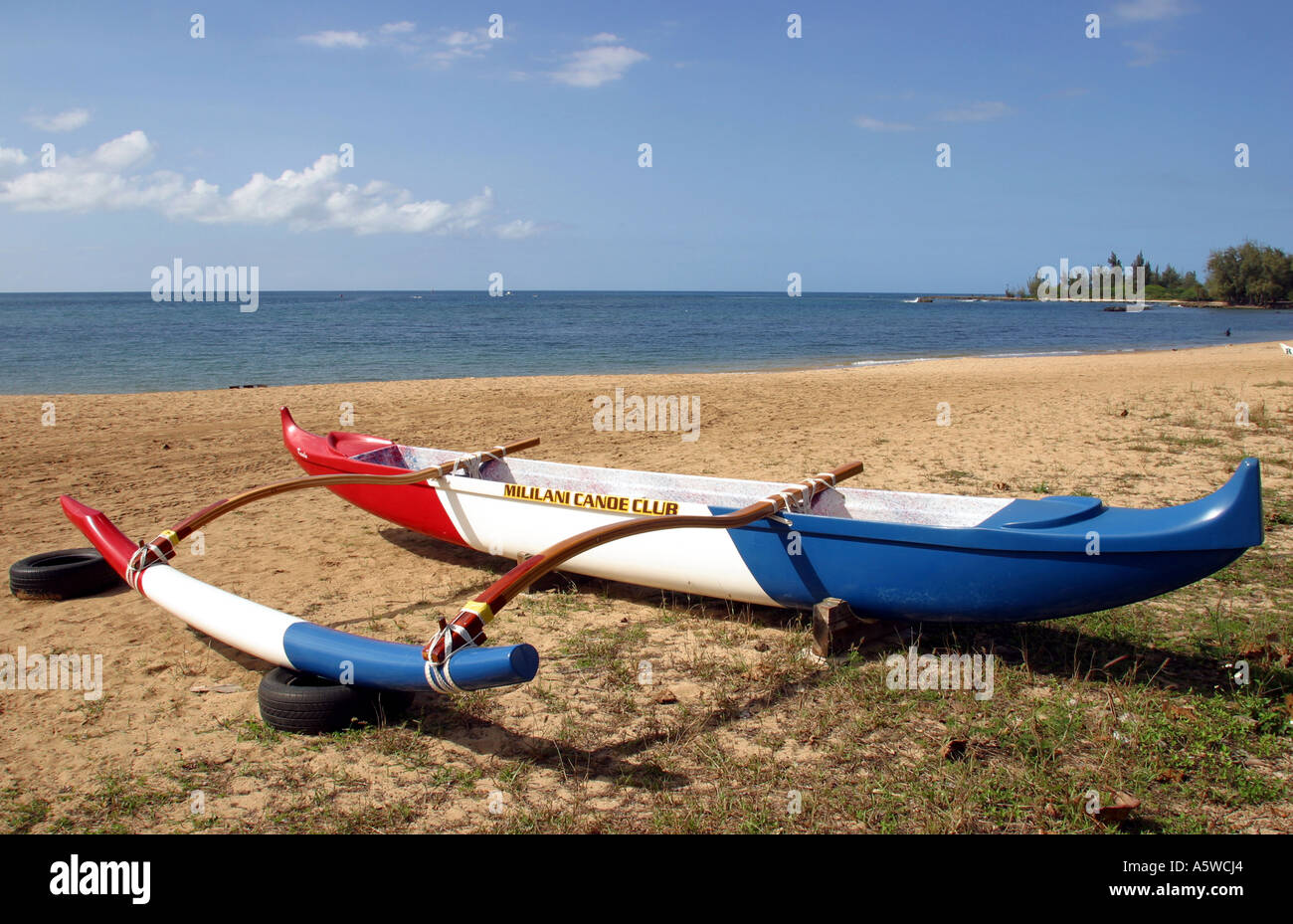 Outrigger canoes on the beach at Haleiwa North Shore Oahu Hawaii USA ...