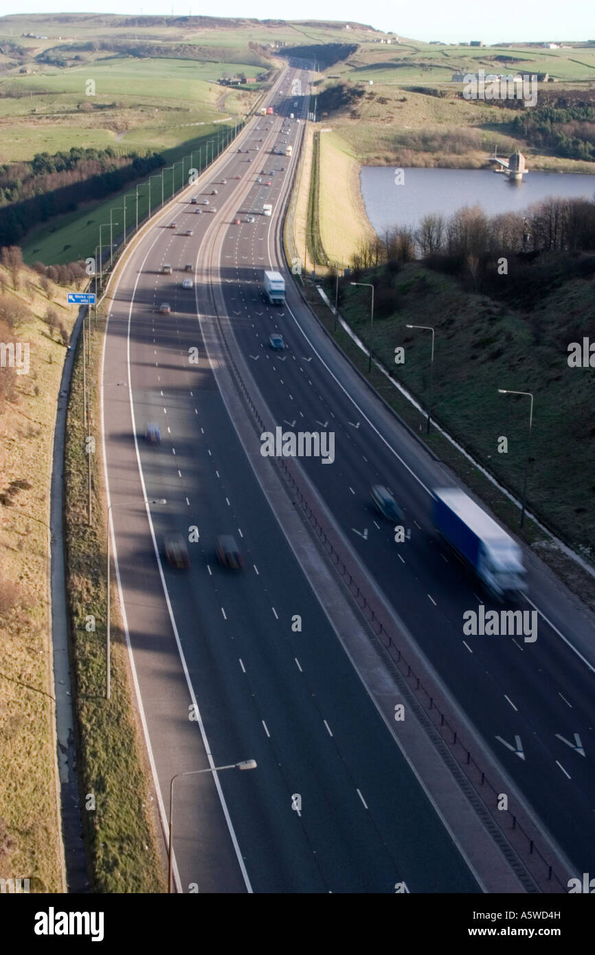 Traffic on the M62 Motorway near Scammonden Dam Huddersfield West ...