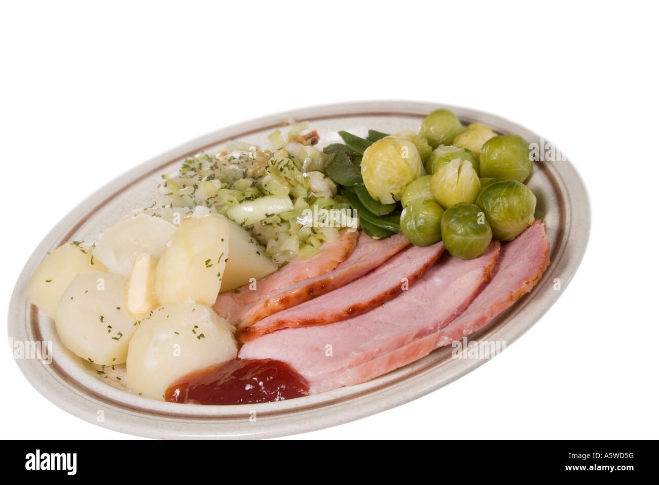 Roast Ham meal on a plate isolated on a white background Stock Photo ...