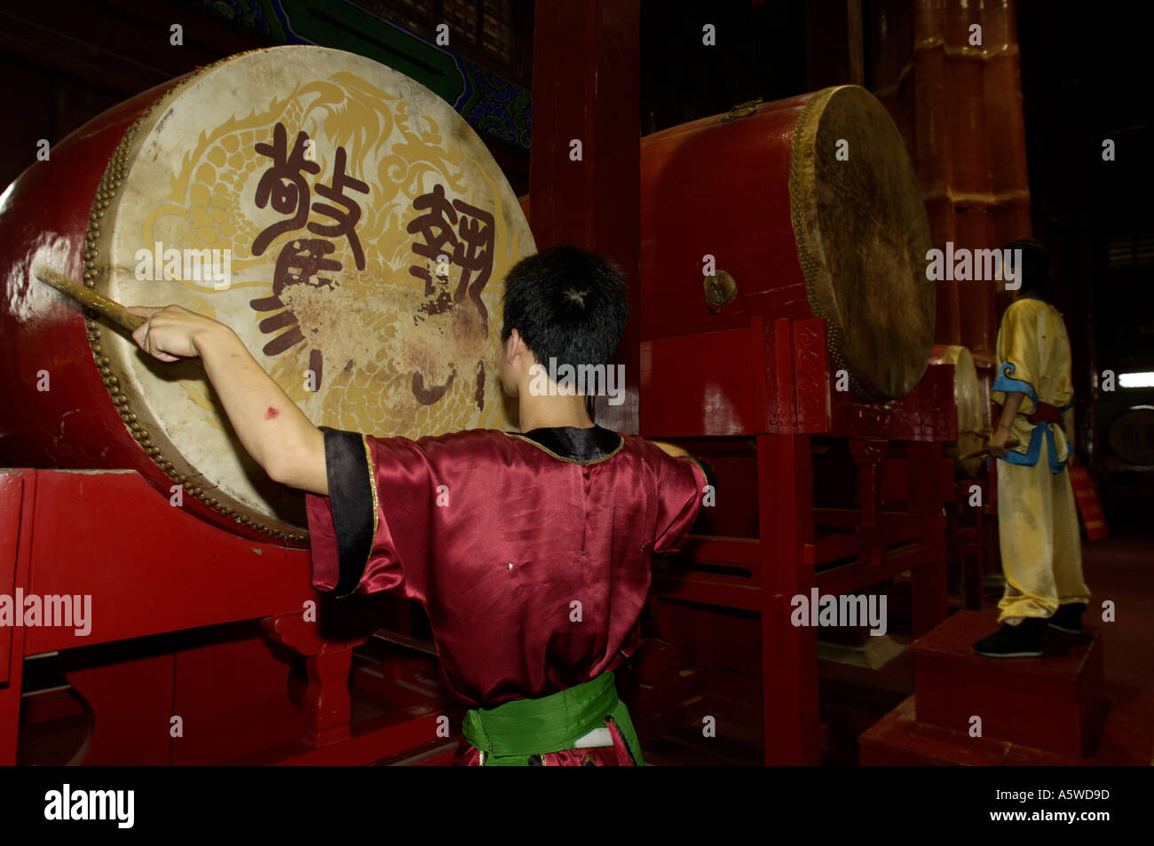 China Beijing Two Chinese Musicians Performing A Drum Session Inside ...