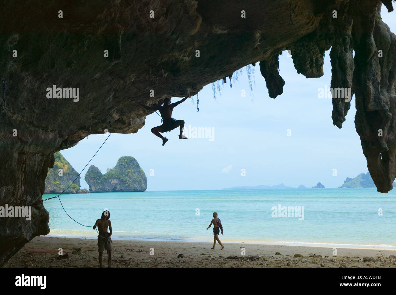 Rock climbers on Tonsai Beach South Thailand Stock Photo - Alamy