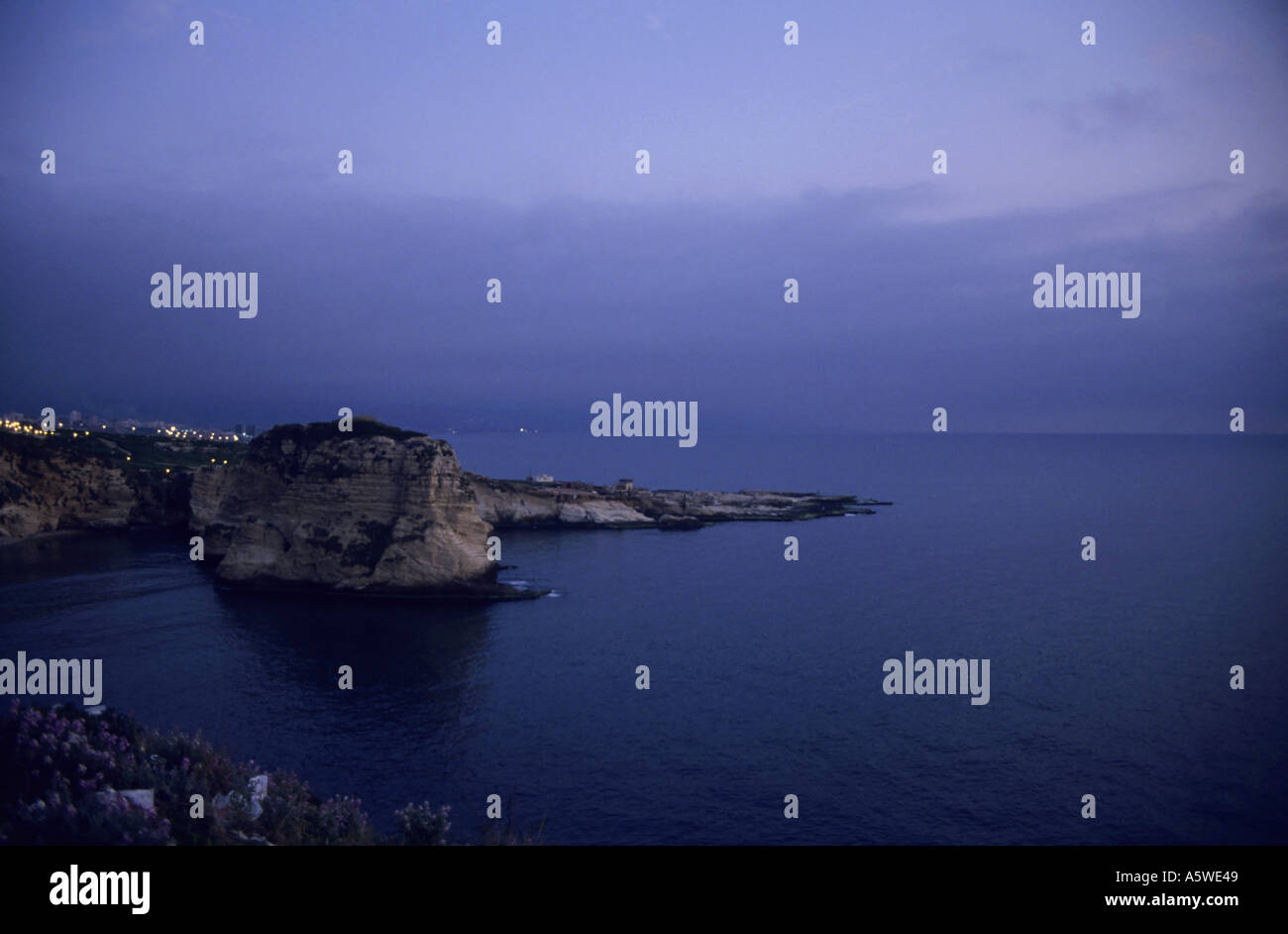 Lebanon Beirut The Pigeons Cave And Shore Cliffs At Sunset Stock Photo ...