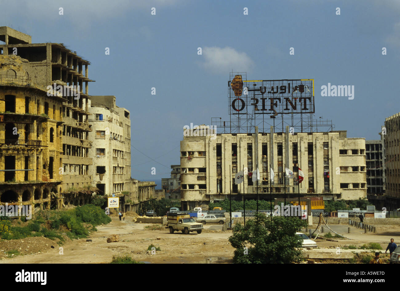 Building destroyed by the Lebanese Civil War in Martyrs' Square, Beirut ...