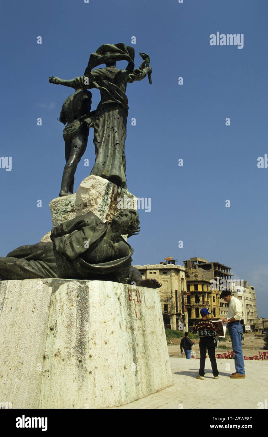 Bullet holes from the Lebanese Civil War visible in the statues in ...