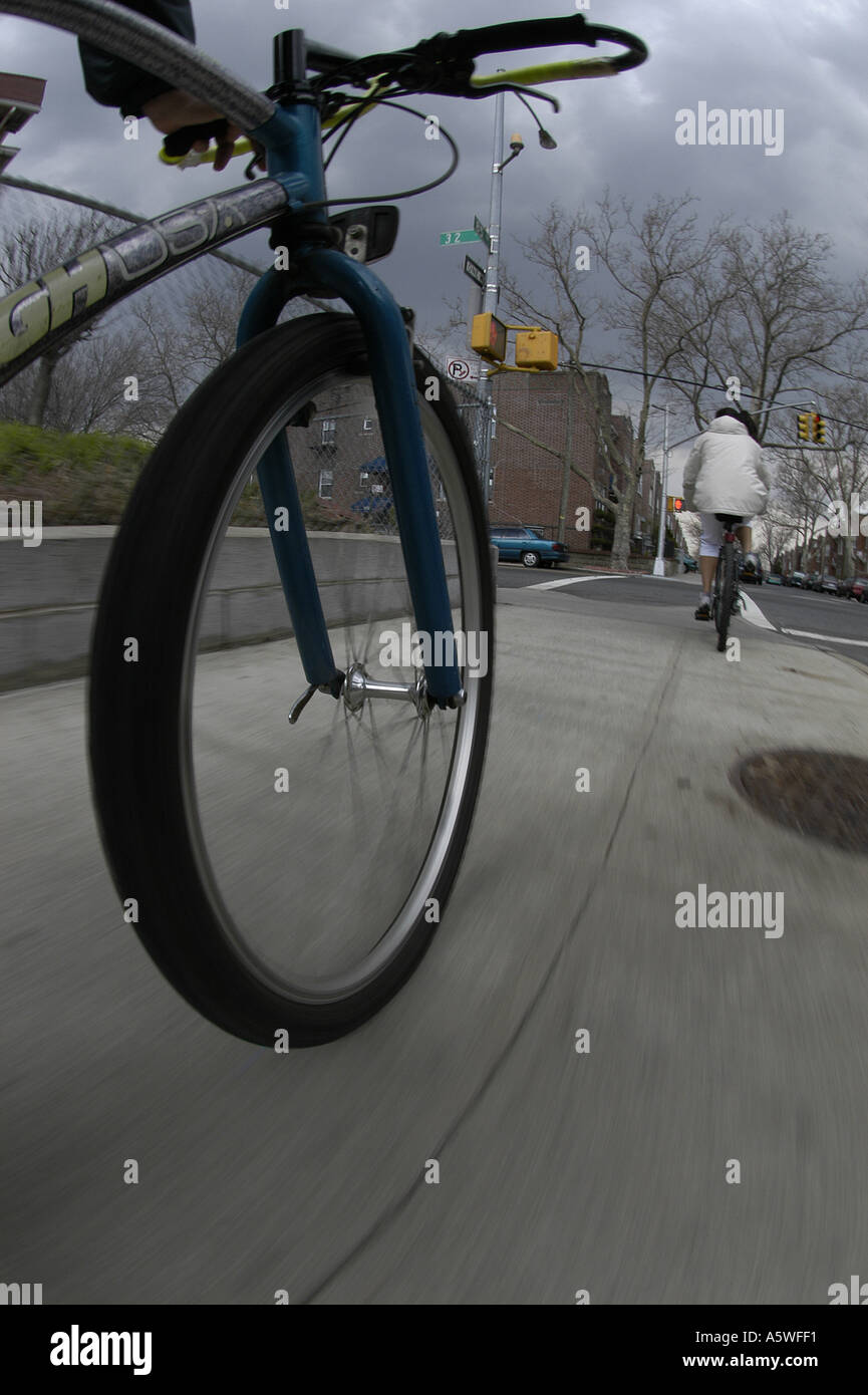 Riding a mountain bike New York City sport action movement wheel Model ...