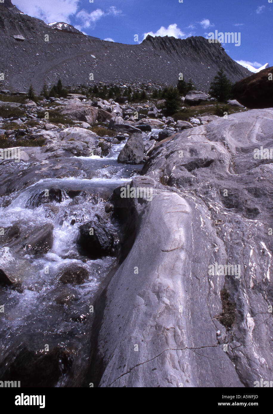Europe switzerland alps stream glacial rocky bed sun hi-res stock ...