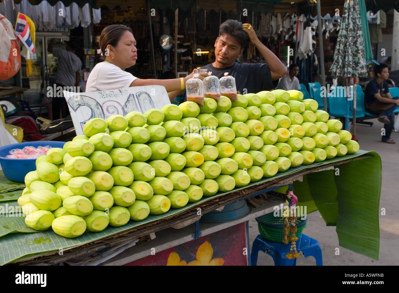 Woman and man selling Mango Chatuchak Market Bangkok Thailand Stock ...