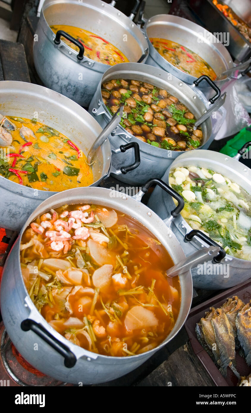 Pans of Thai food Chatuchak market in Bangkok Thailand Stock Photo - Alamy