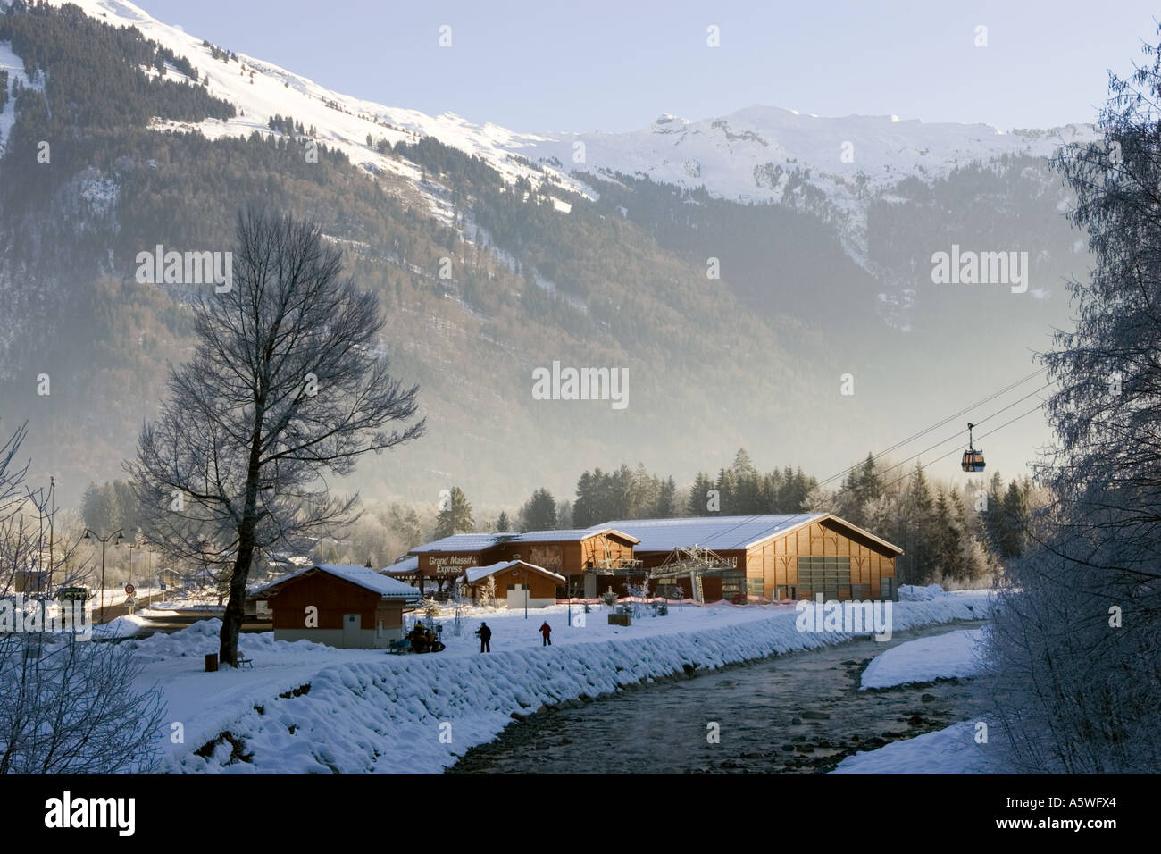 Grand Massif Express, Ski lift at Samoens in winter Haute Savoie Rhone ...