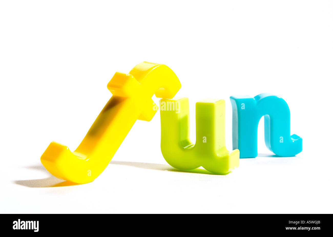 the word fun spelt out with colourful fridge magnets Stock Photo - Alamy