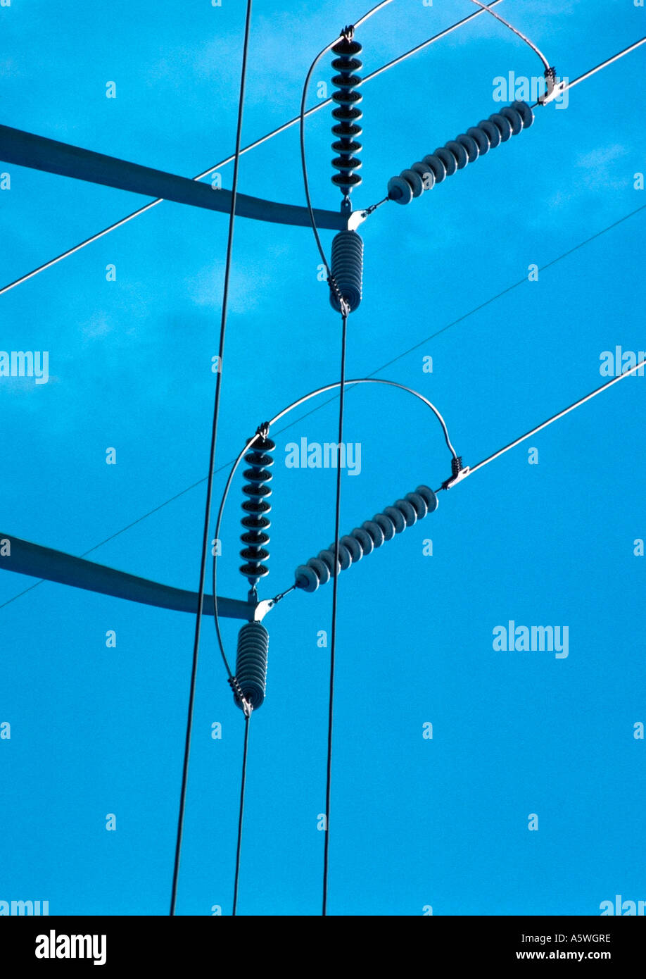 Insulators for high voltage electric transmission line Stock Photo - Alamy