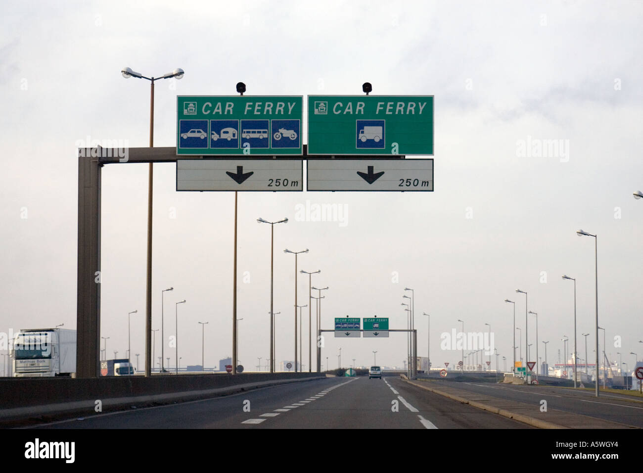 Road signs approaching Calais ferry port France Nord Pas-de-Calais ...