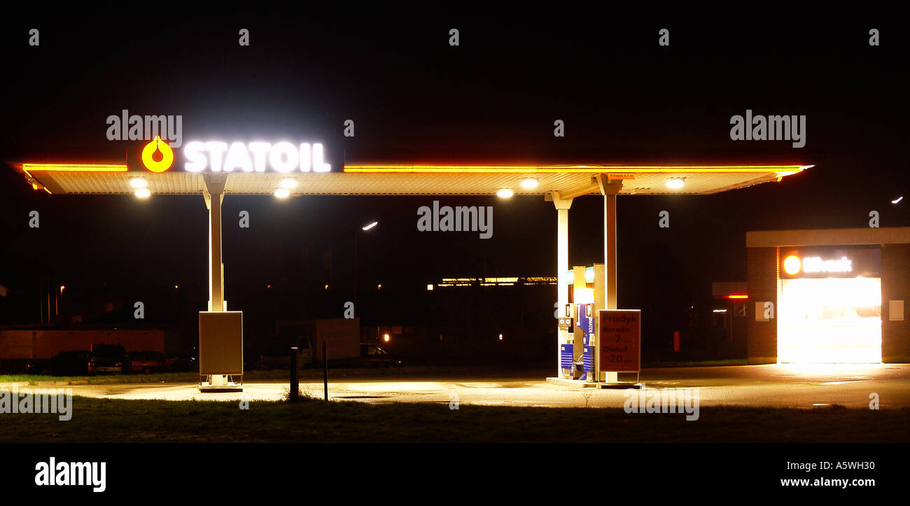 Gasoline Modern petrol service station at night Stock Photo - Alamy
