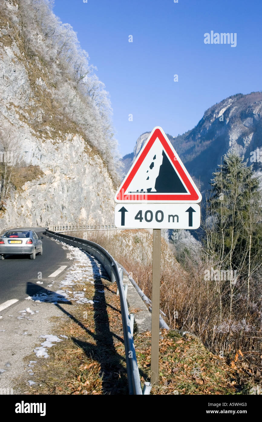 French road sign falling rocks D902 Haute Savoie Rhone-Alpes Stock ...