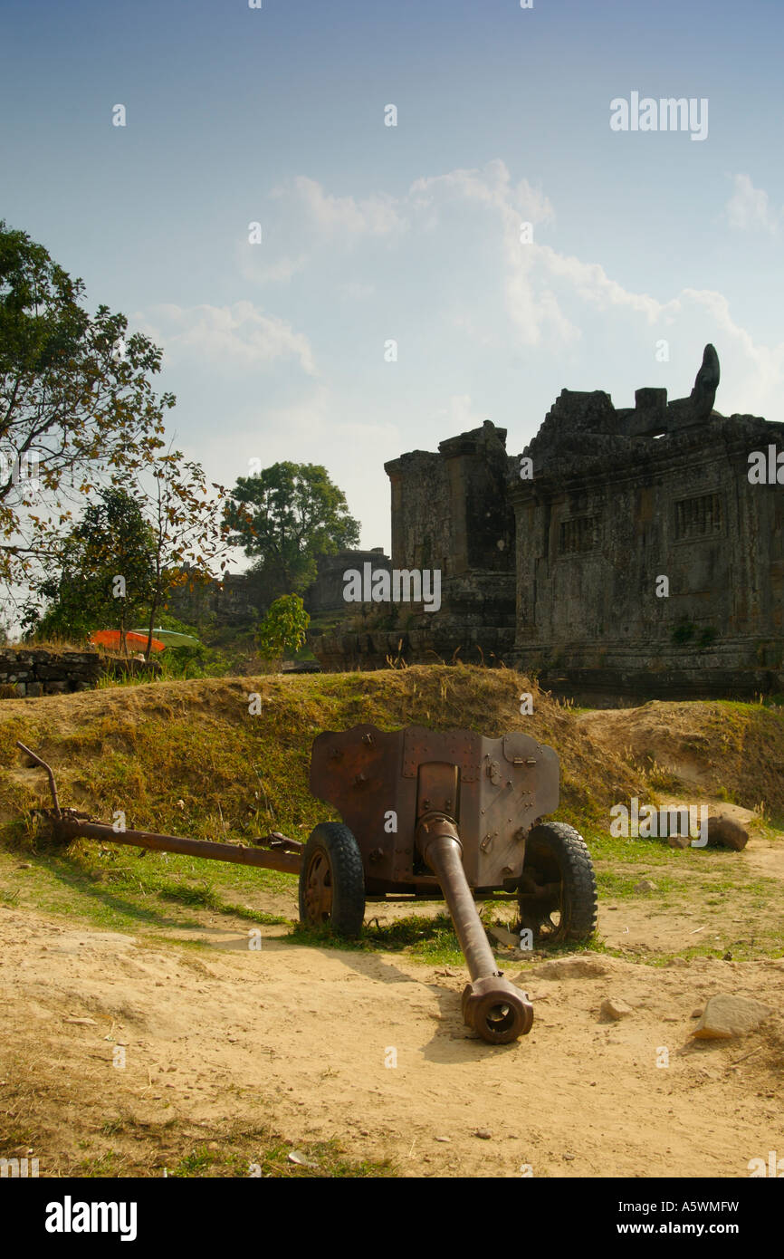 Old Khmer Rouge gun emplacement at Prasat Khao Phra Wihan or the Preah ...