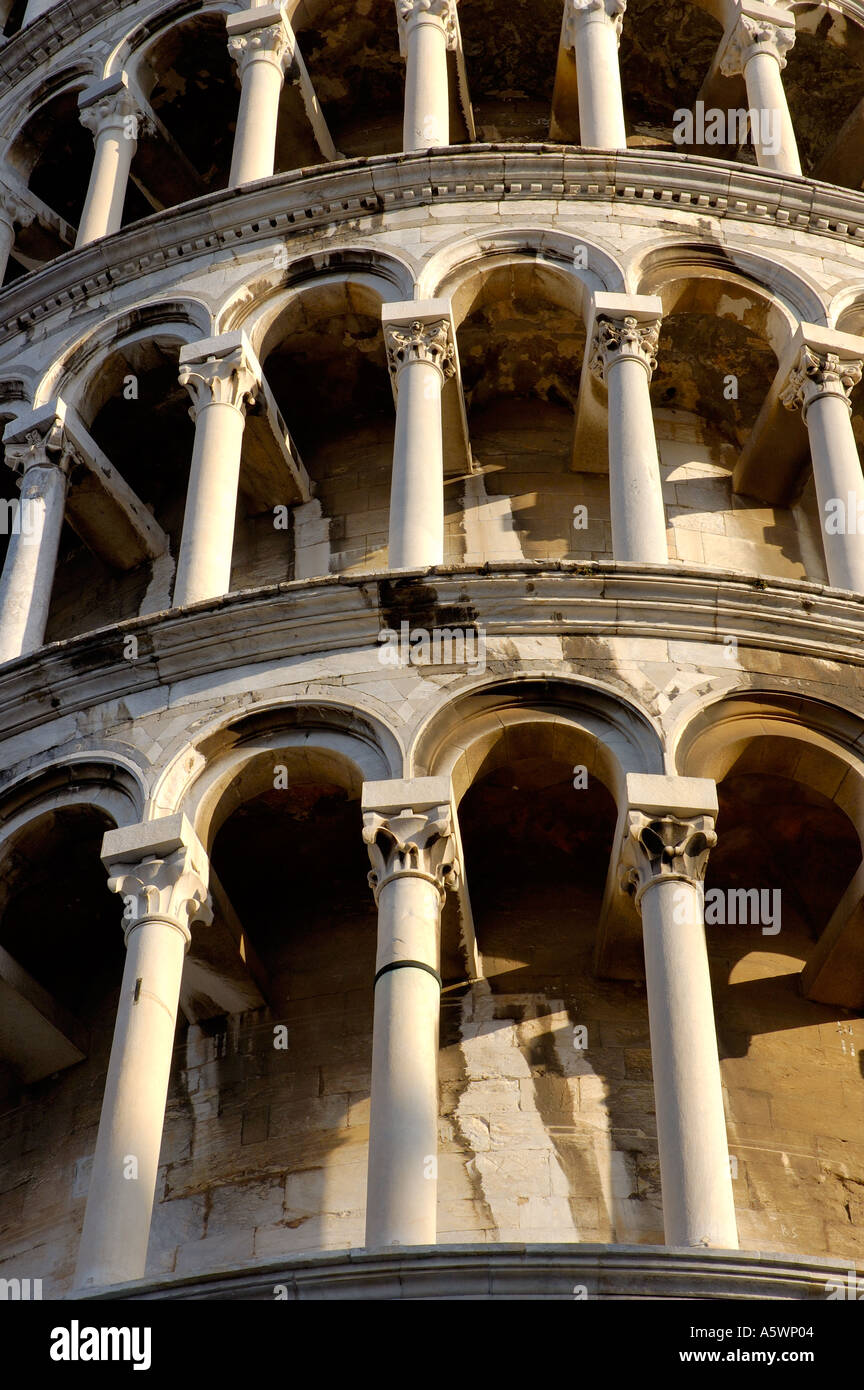 Detail of columns on Leaning tower Romanesque Architecture Pisa Tuscany ...