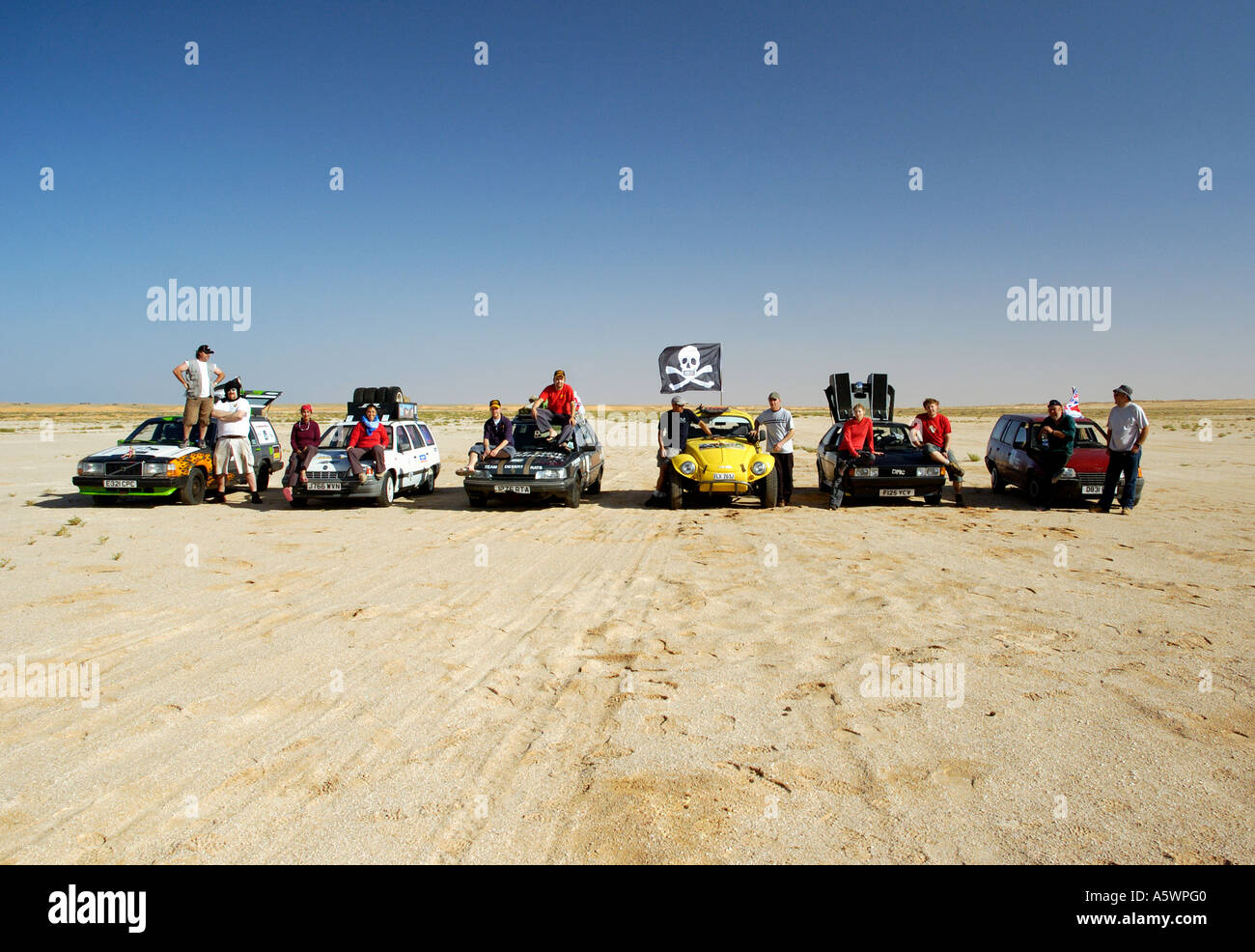 The advance guard of the 2006 Plymouth Banjul Rally stop for a photo ...