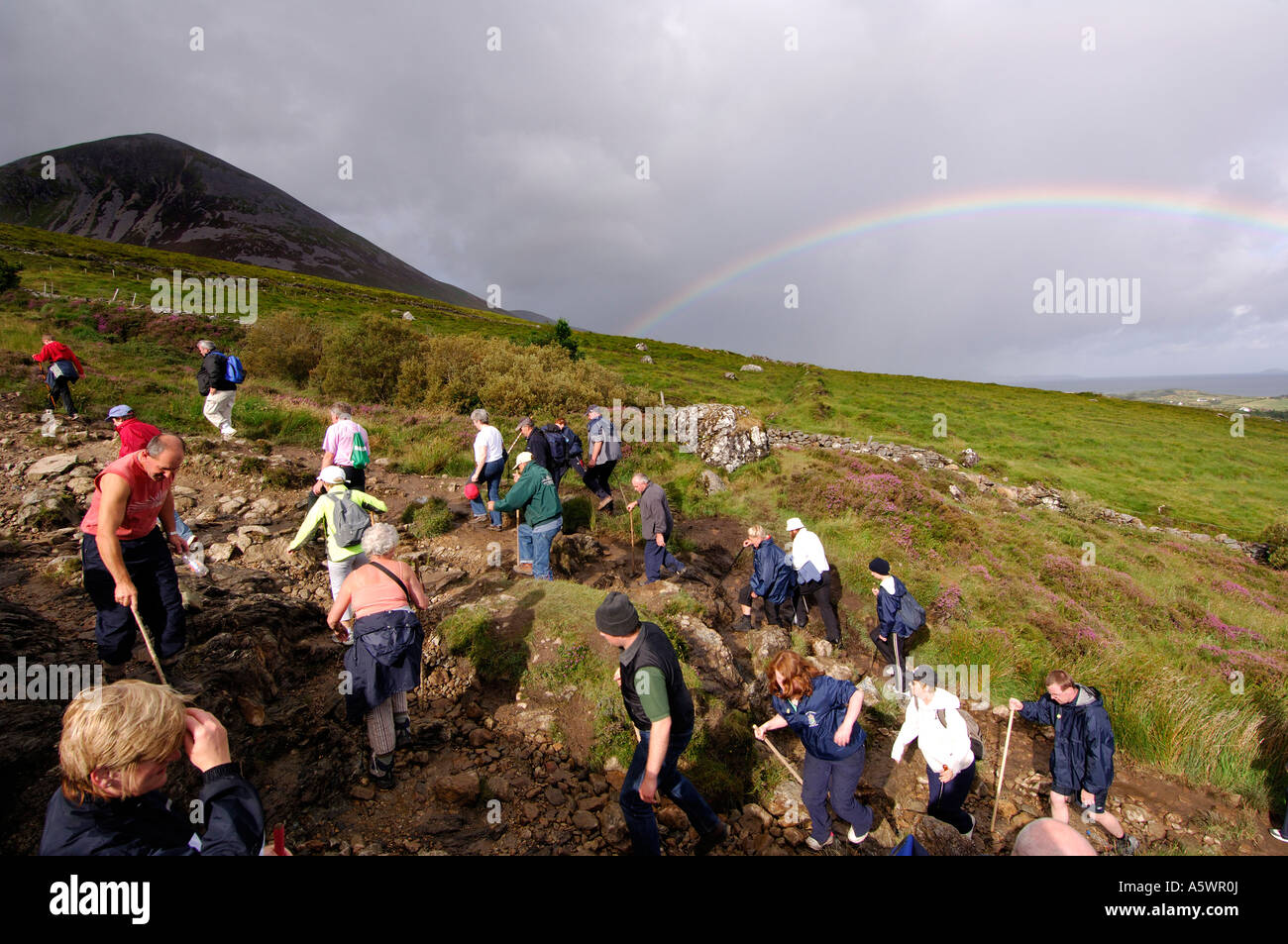 Pilgrims on the annual Reek at Croagh Patrick, Clew Bay, County Mayo ...