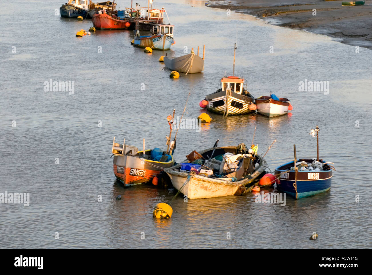 Fishing boats sunset anchor River Adur Shoreham by Sea West Sussex UK ...