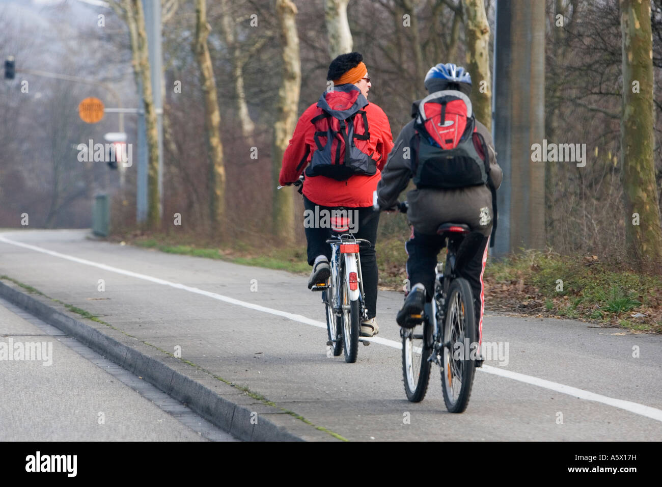 Cyclists on a roadside cycle path Karlsruhe Germany 2007 Stock Photo ...