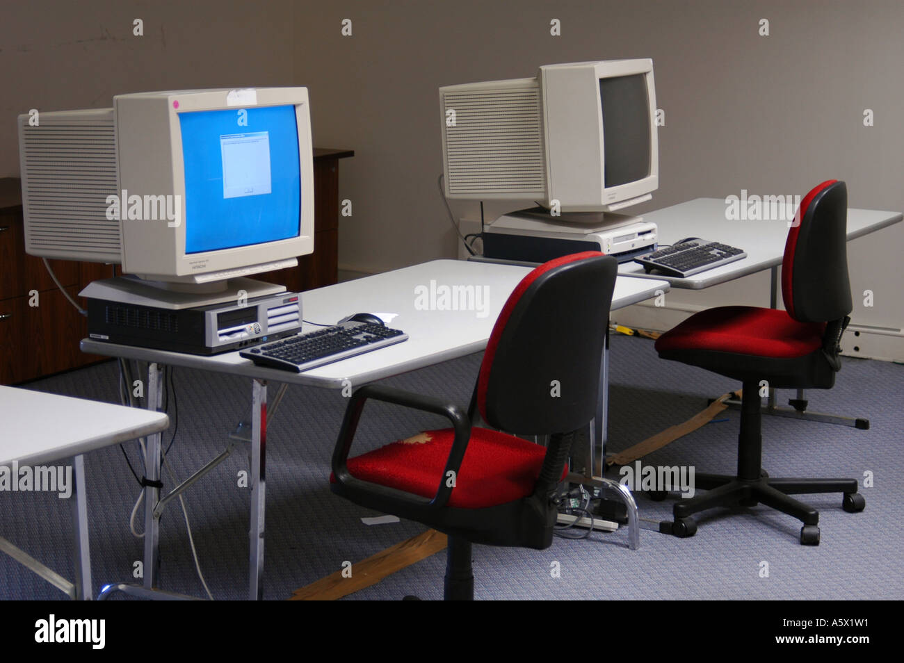 Vacant Office Computers circa 2000 Stock Photo - Alamy