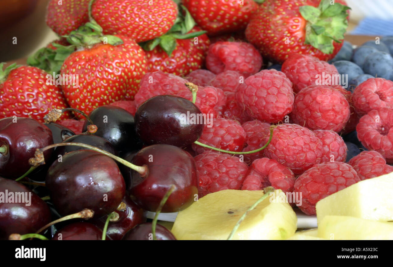Fruit cherry strawberry raspberry banana pineapple blueberry Stock ...