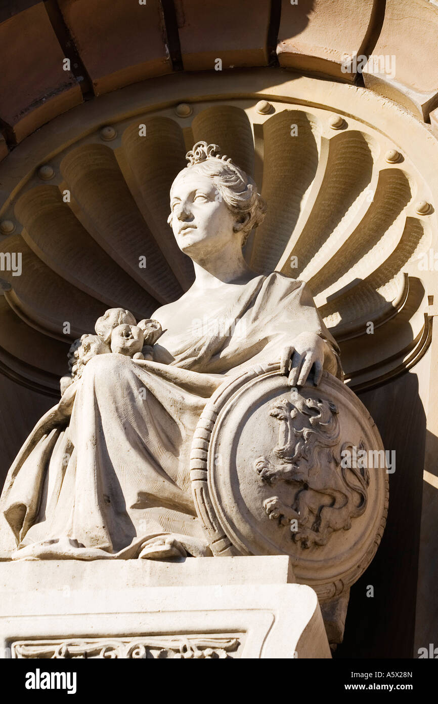 Statue above the doorway to the Stadthaus in Speyer Palatinate Germany ...