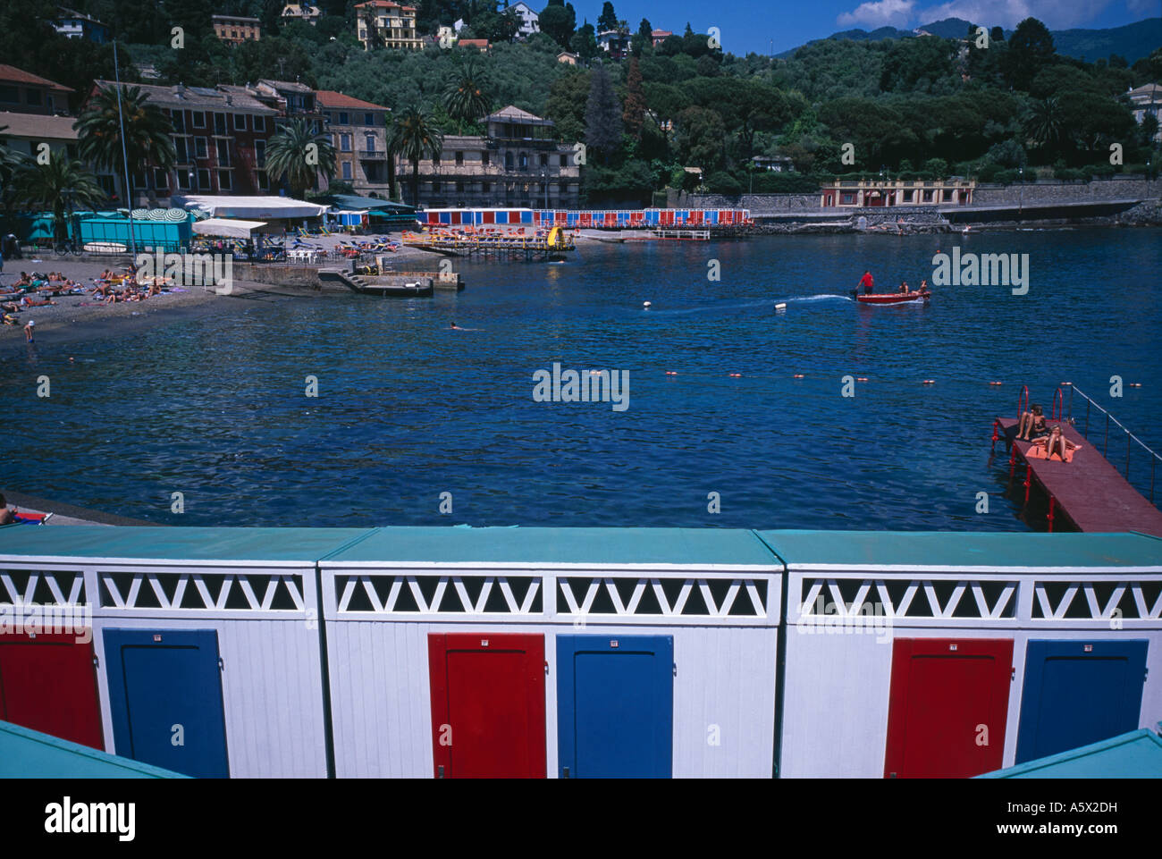 Colourful seaside changing rooms on the Italian Riviera nr Santa ...