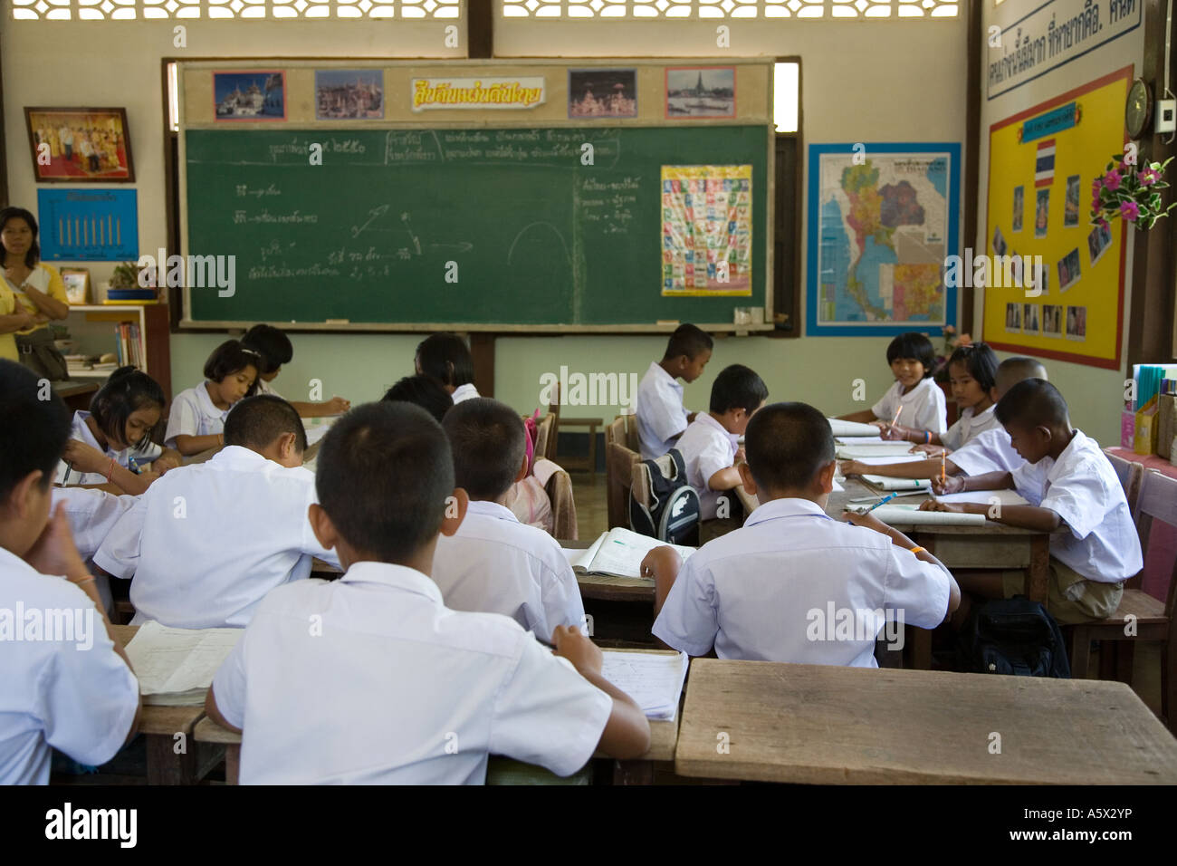 Education Asian School children being educated in Classroom Krabi ...