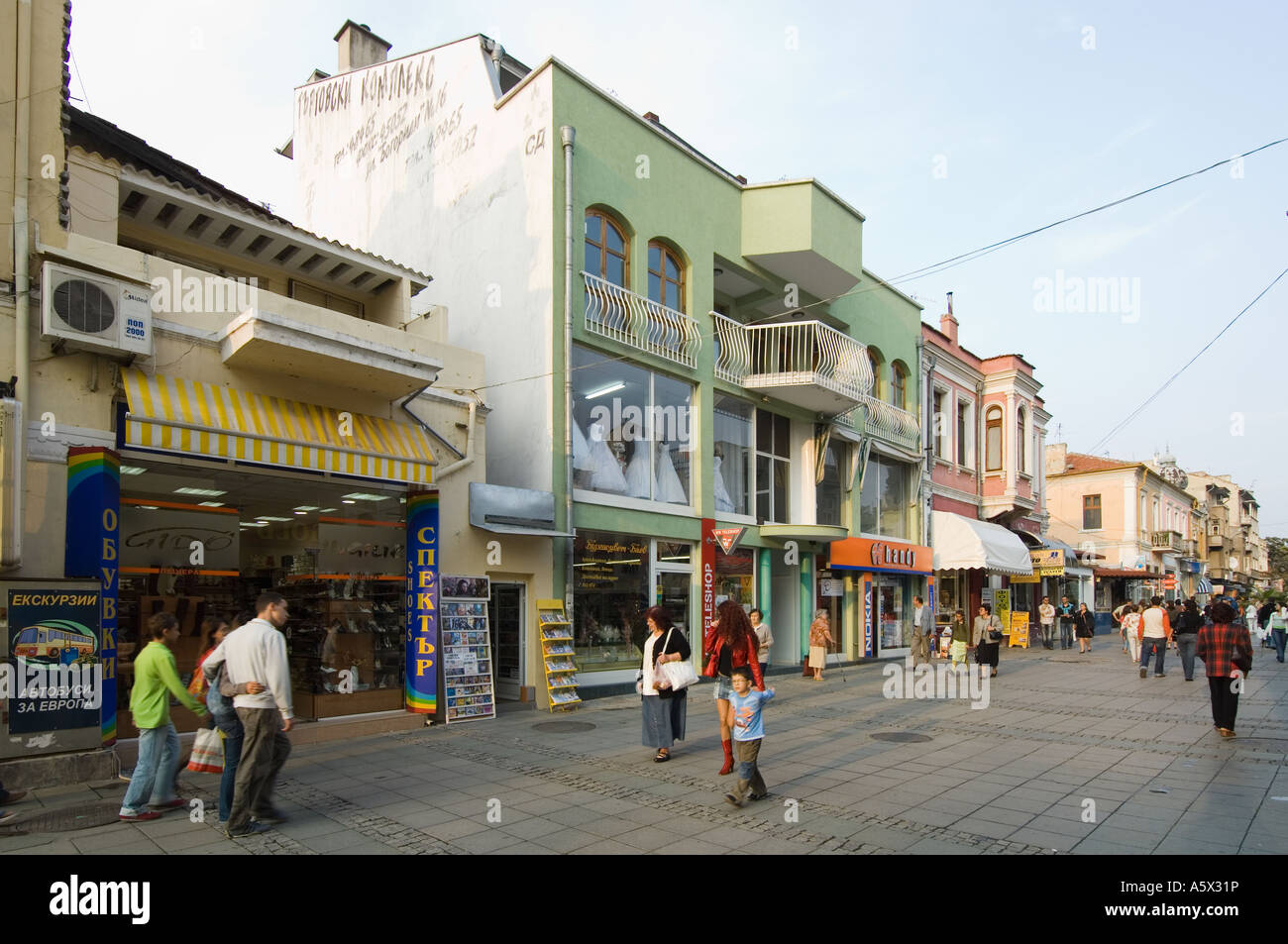 Shopping street Aleko Bogoridi Burgas Black sea coast town Bulgaria ...