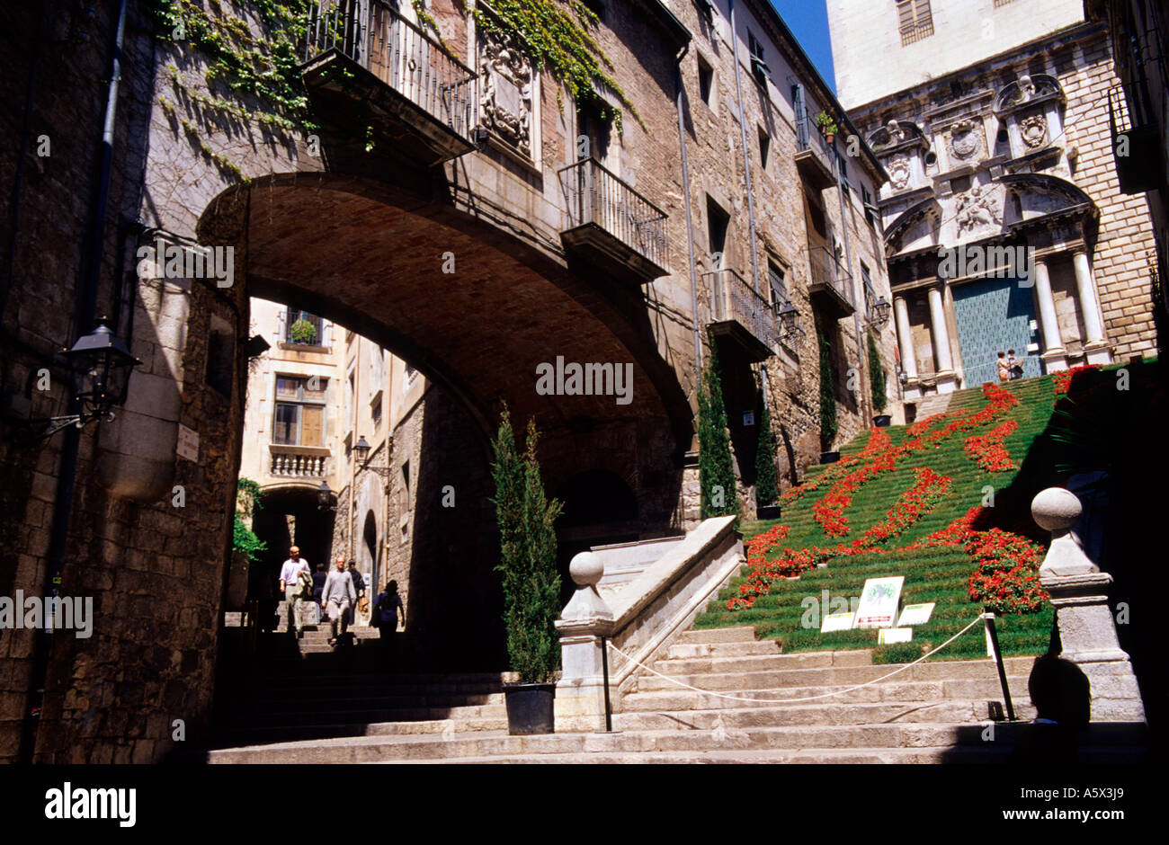 Arch of the Agullana Palace in the confluence of Sant Domenech street ...