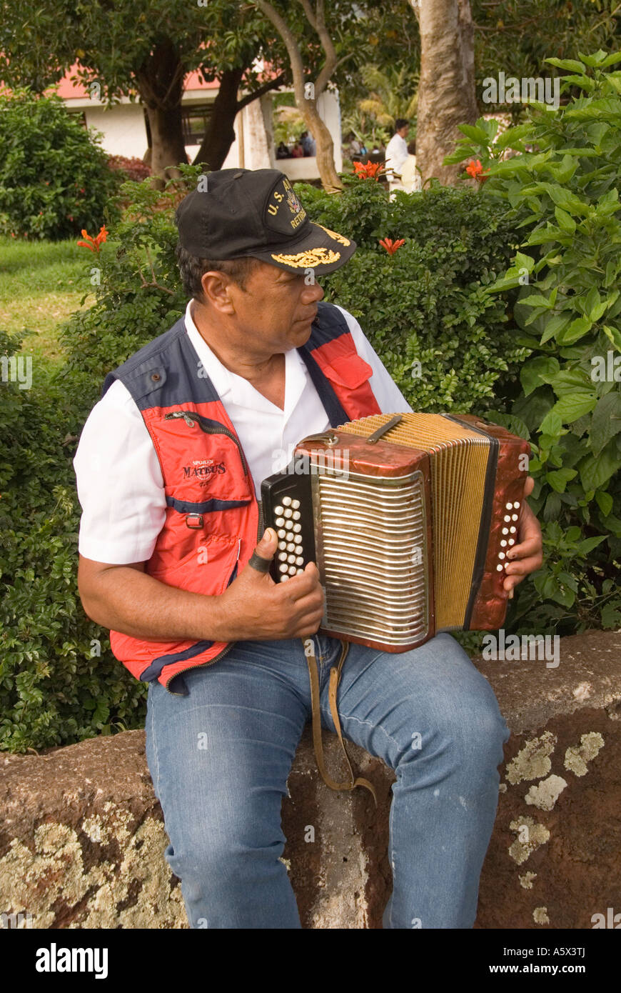 Chile Easter Island Man playing accordion Stock Photo - Alamy