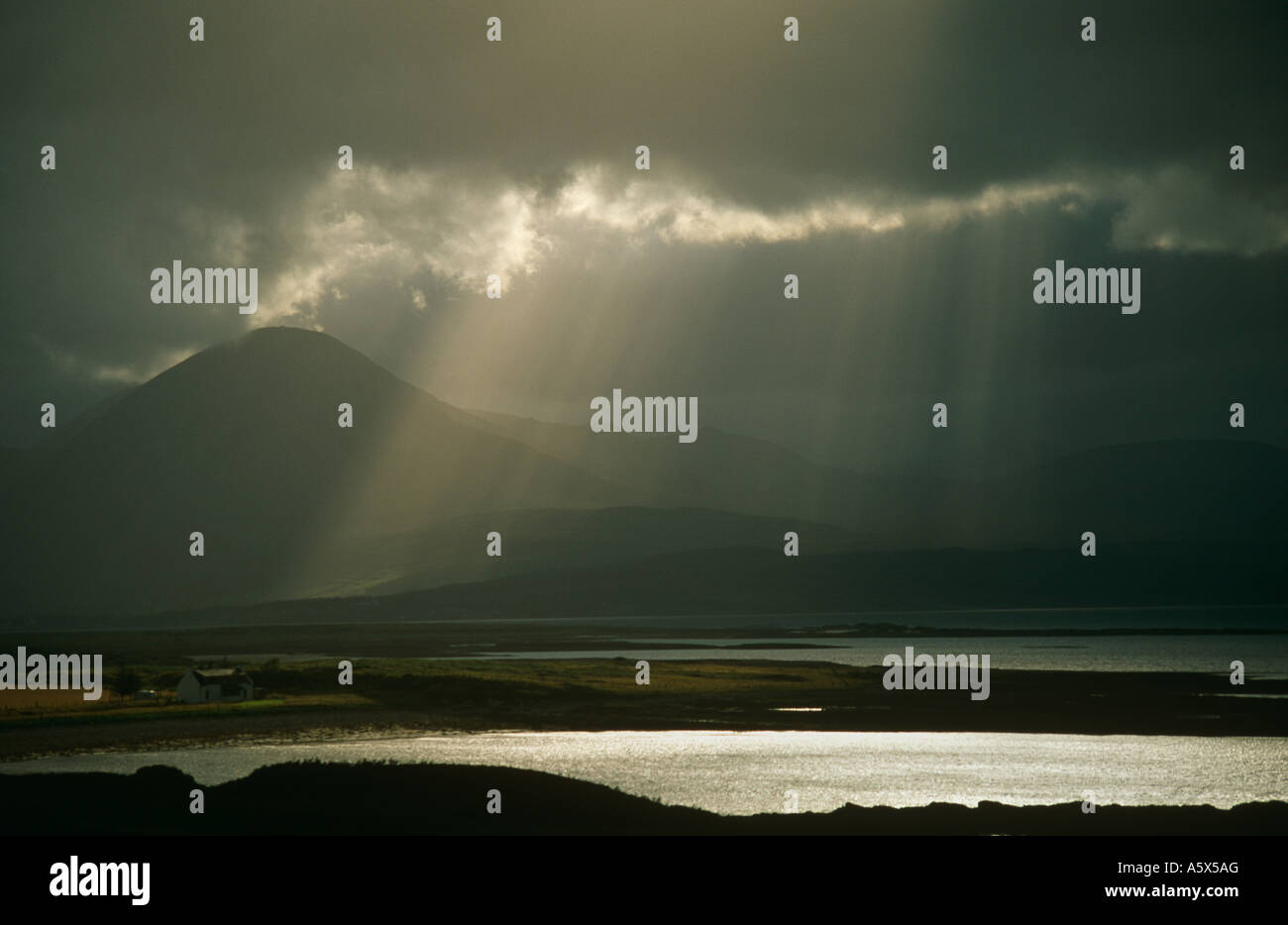 Sun Rays over the Cuillin Hills, Isle of Skye, Scotland, UK Stock Photo ...