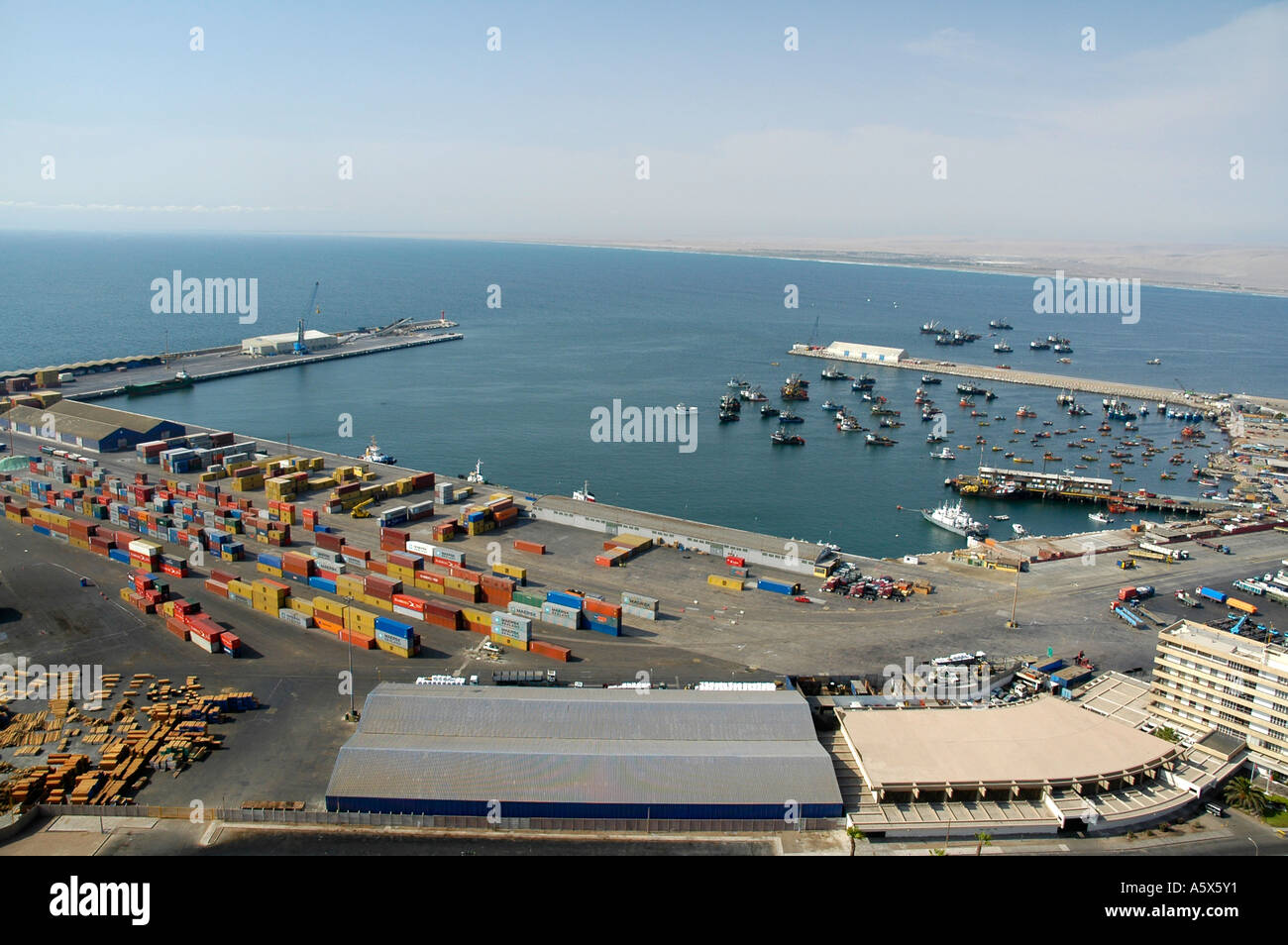 View of the harbour as seen from the Morro de Arica, Arica, Chile ...
