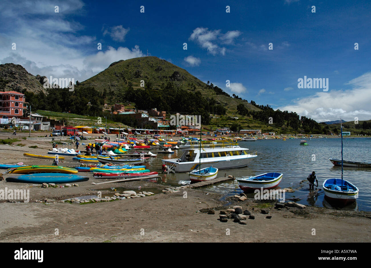 Port of Copacabana, Lake Titicaca, Bolivia, South America Stock Photo ...