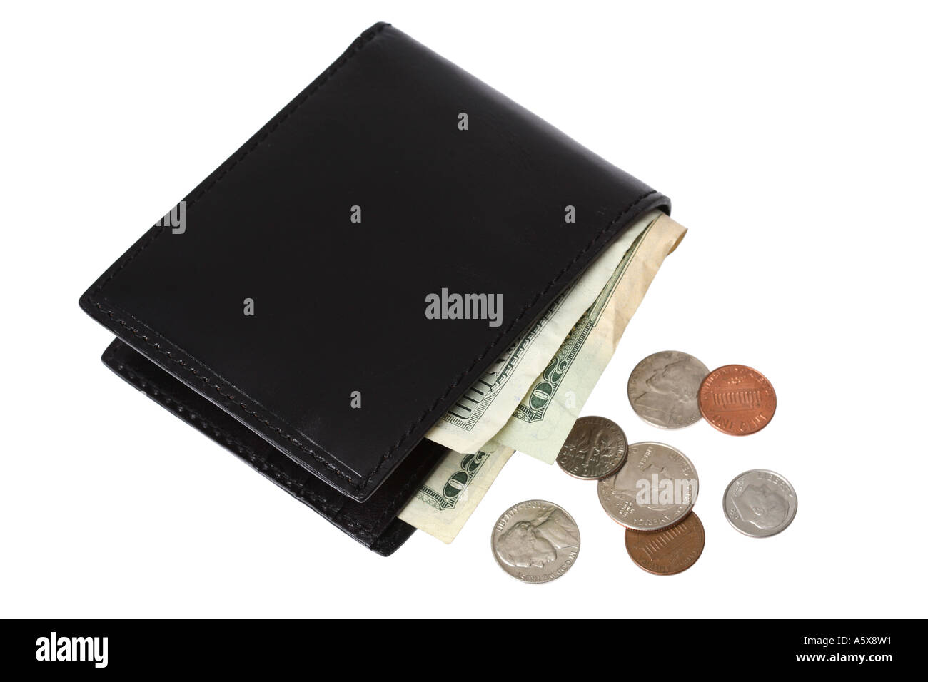 Wallet and pocket change Stock Photo - Alamy
