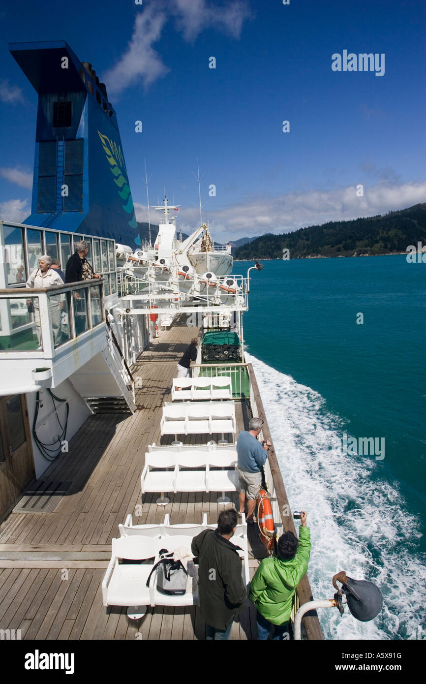 Tourists on Interislander ferry crossing Cook Strait between islands ...