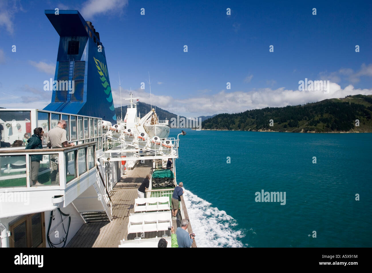Tourists on Interislander ferry crossing Cook Strait between islands ...
