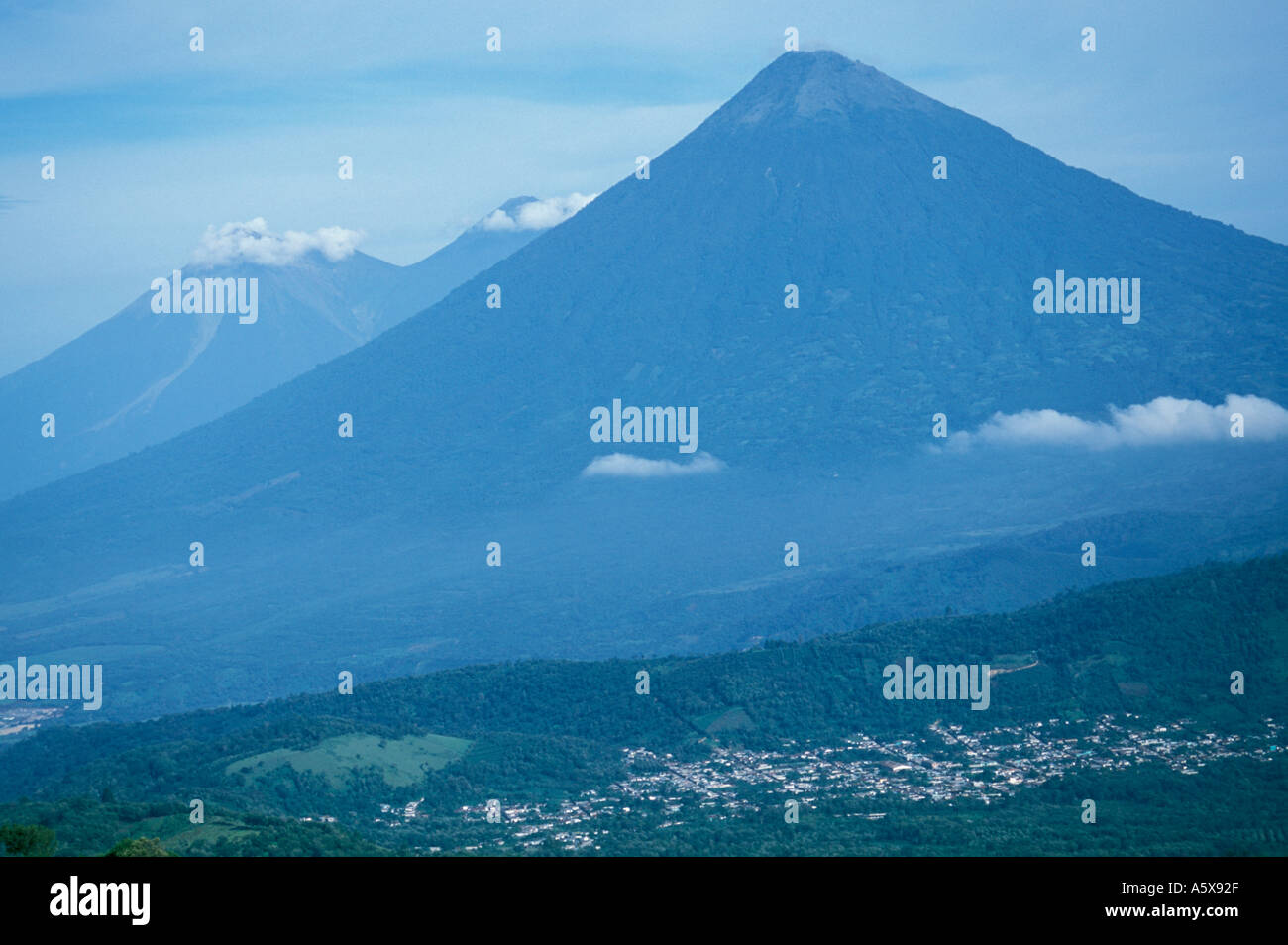 Guatemala Volcan Agua on right Volcan Fuego on left Stock Photo - Alamy