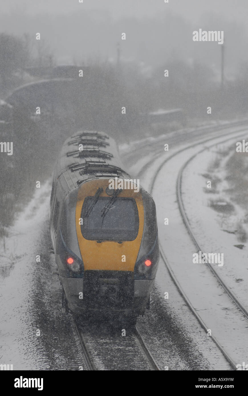 Midland Main Line high speed train service heading north on a cold ...