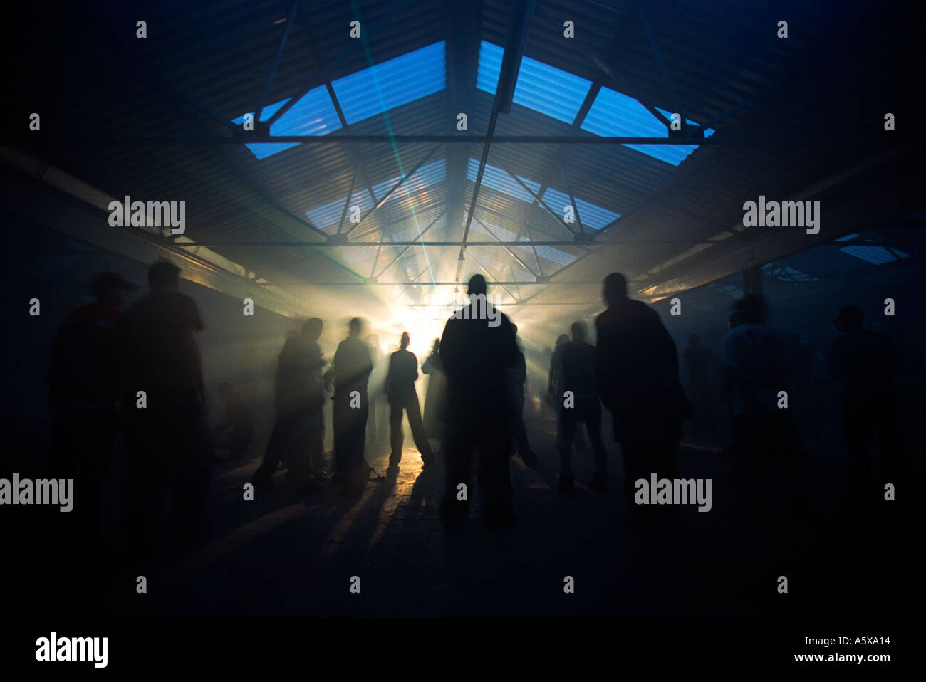 Illegal warehouse rave Stock Photo - Alamy