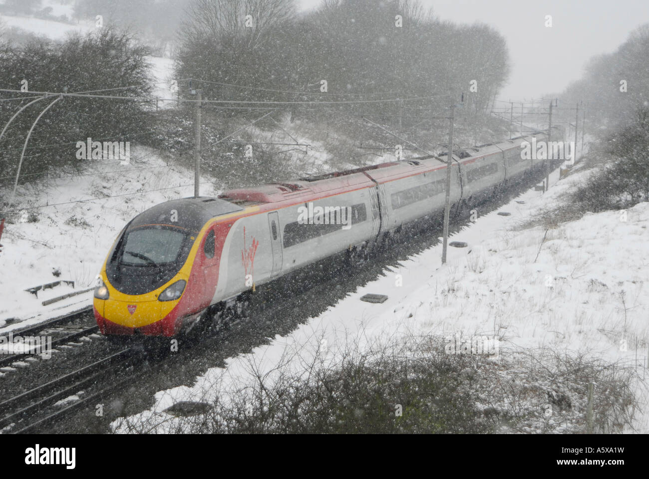 Virgin Trains Pendolino Class 390 train on the West Coast Main Line ...