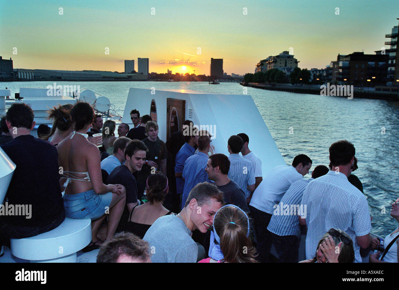 Sunset as seen from deck on the Dusk Til Dawn boat party on the River ...