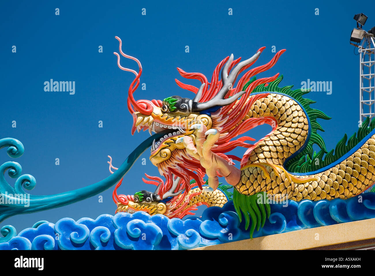 Newly painted ornate carved wooden golden Chinese painted mythological ...